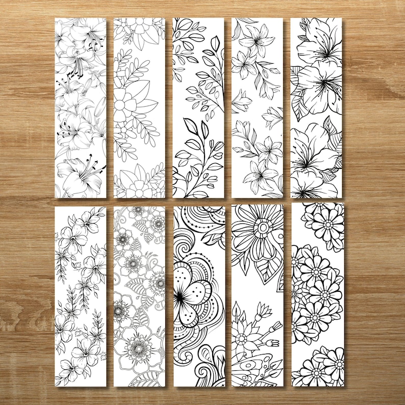 Floral Coloring Bookmarks: Printable Bookish Gift Set (PDF & JPG) - Etsy