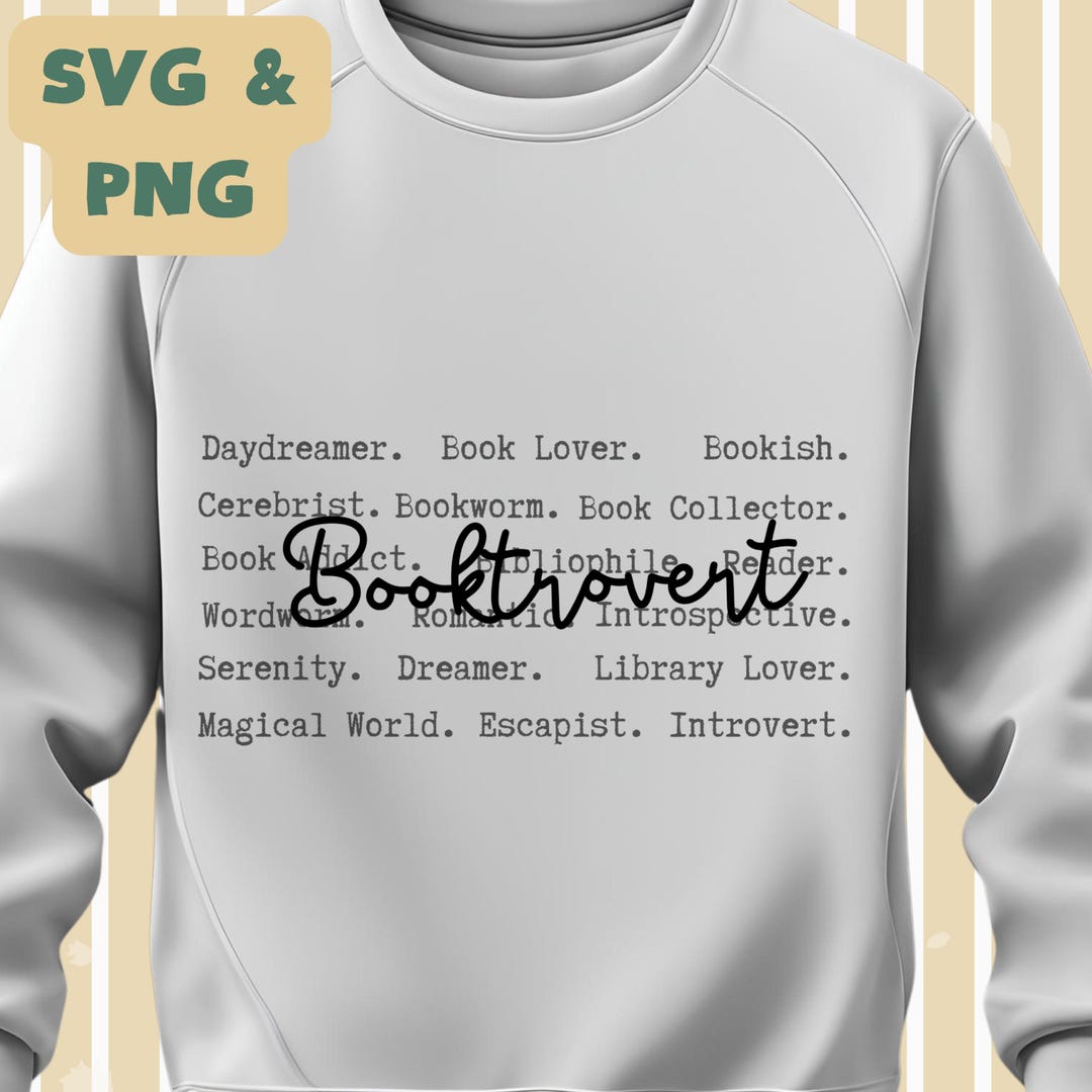 Booktrovert Word Svg, Book Lover Svg Png, Reading Png, Book Lover Gift ...
