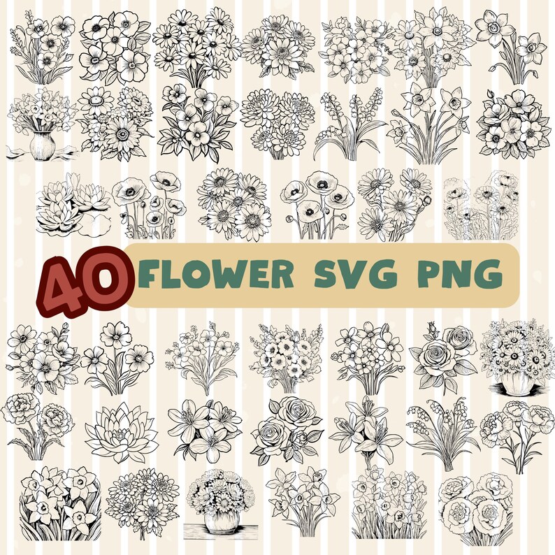 Flower SVG Bundle, Flower Outline Svg Bundle, Flowers Silhouette, Poppy ...