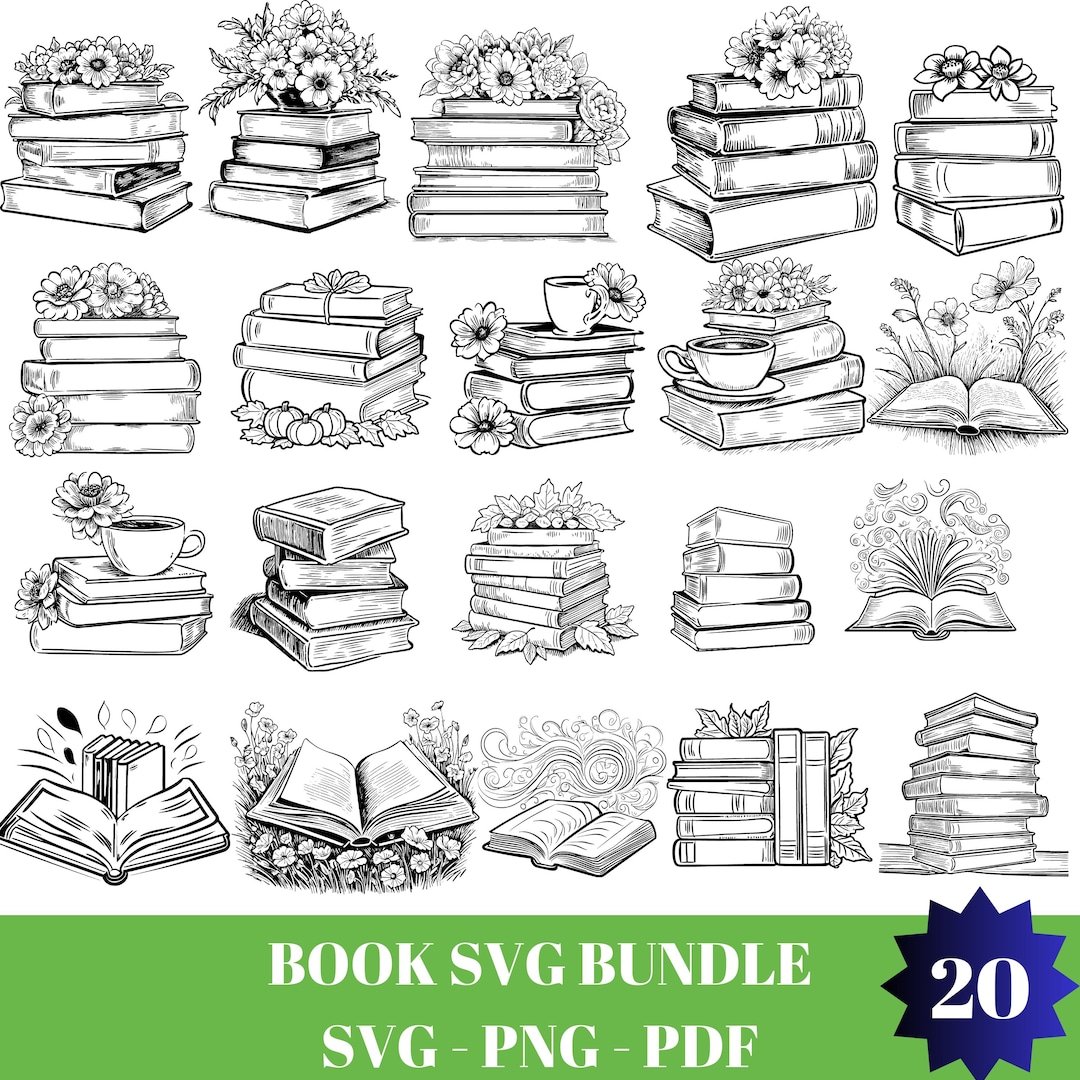 Floral Book Stack SVG Collection: Reading Designs (PNG, PDF) - Etsy