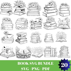 Floral Book Stack SVG Collection: Reading Designs (PNG, PDF) - Etsy