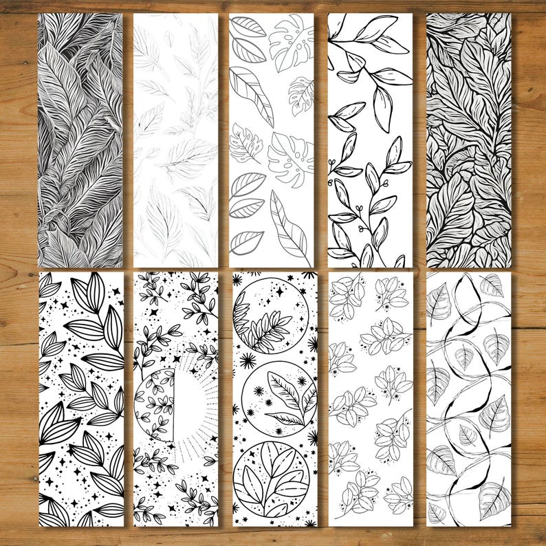 Botanical Coloring Bookmarks Print, Set of 10 Printable Bookmarks ...