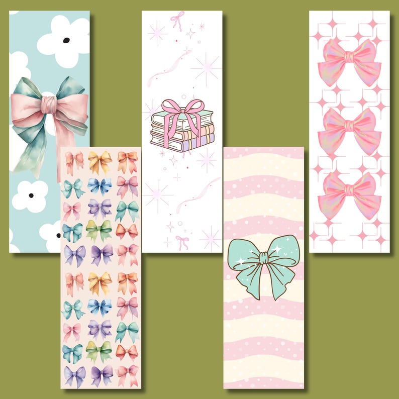 Coquette Bow Printable Bookmark Set of 5, Soft Girl Era, Book Lover ...