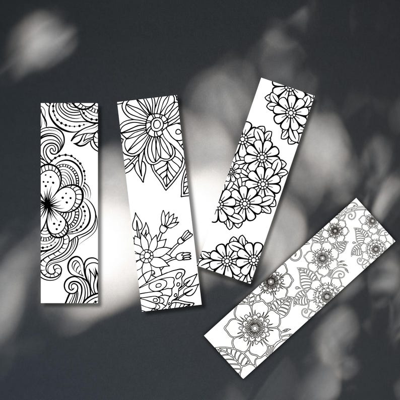 Floral Coloring Bookmarks: Printable Bookish Gift Set (PDF & JPG) - Etsy