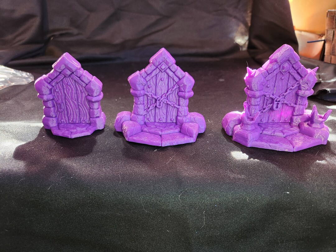Three (3) 3d-printed Dungeon Doors for D&D, Pathfinder, Shadowdark, Etc ...