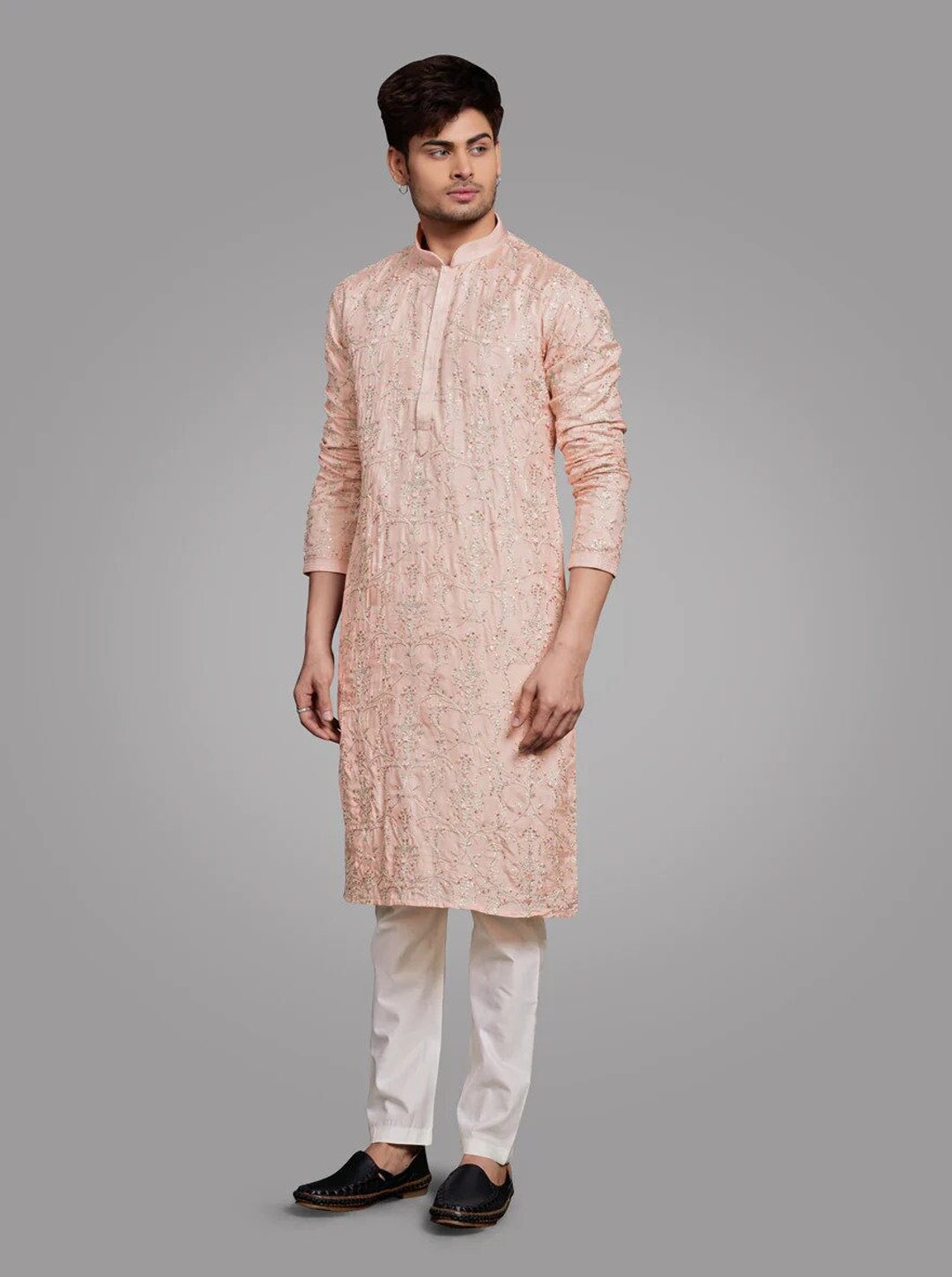 Custom Fit Raw Silk Embroidery Wedding Wear Mens Kurta Pajama Set - Etsy
