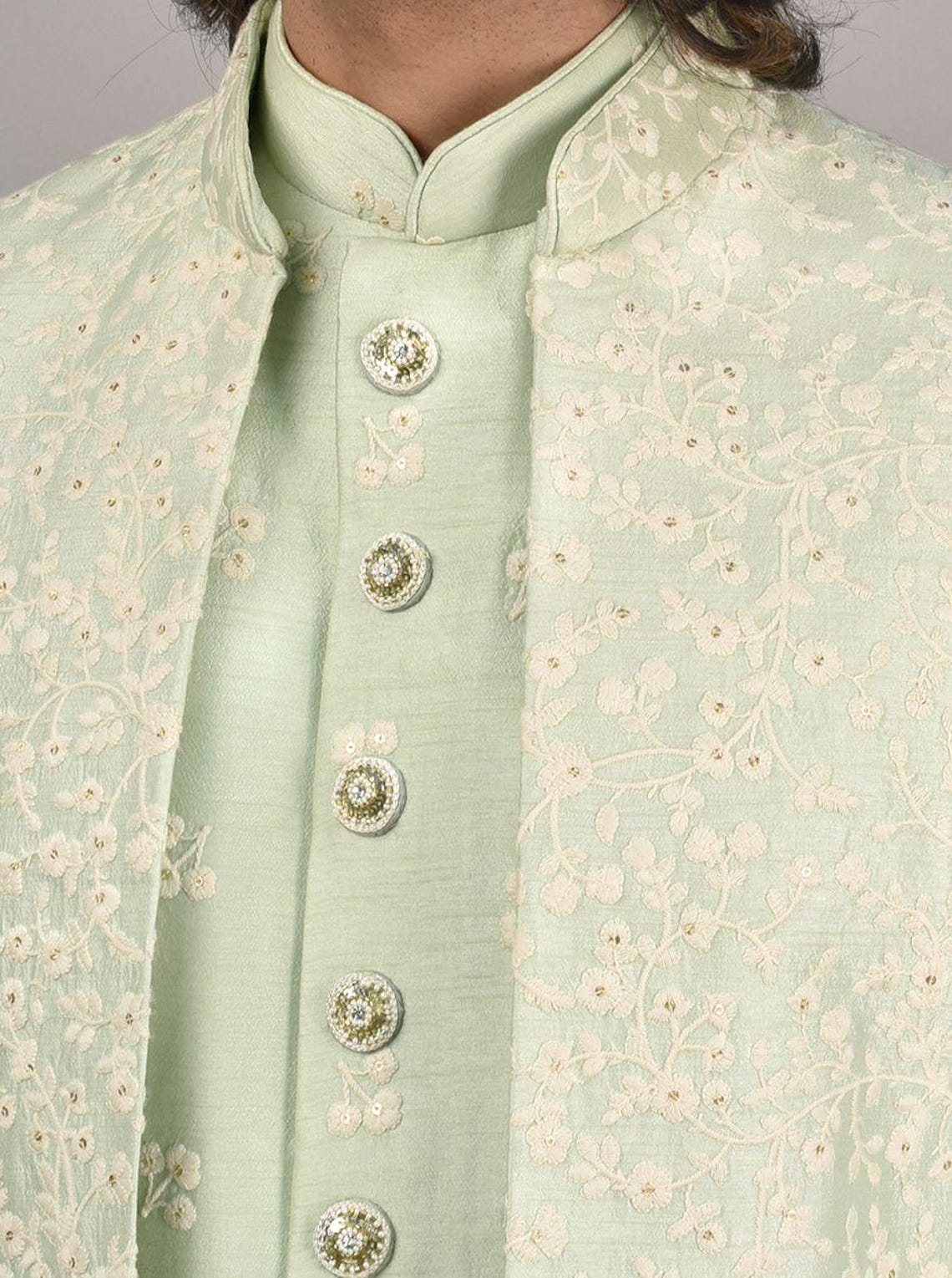 PURVAZ Mint Green Embroidered Sherwani for Men - Wedding, Engagement ...