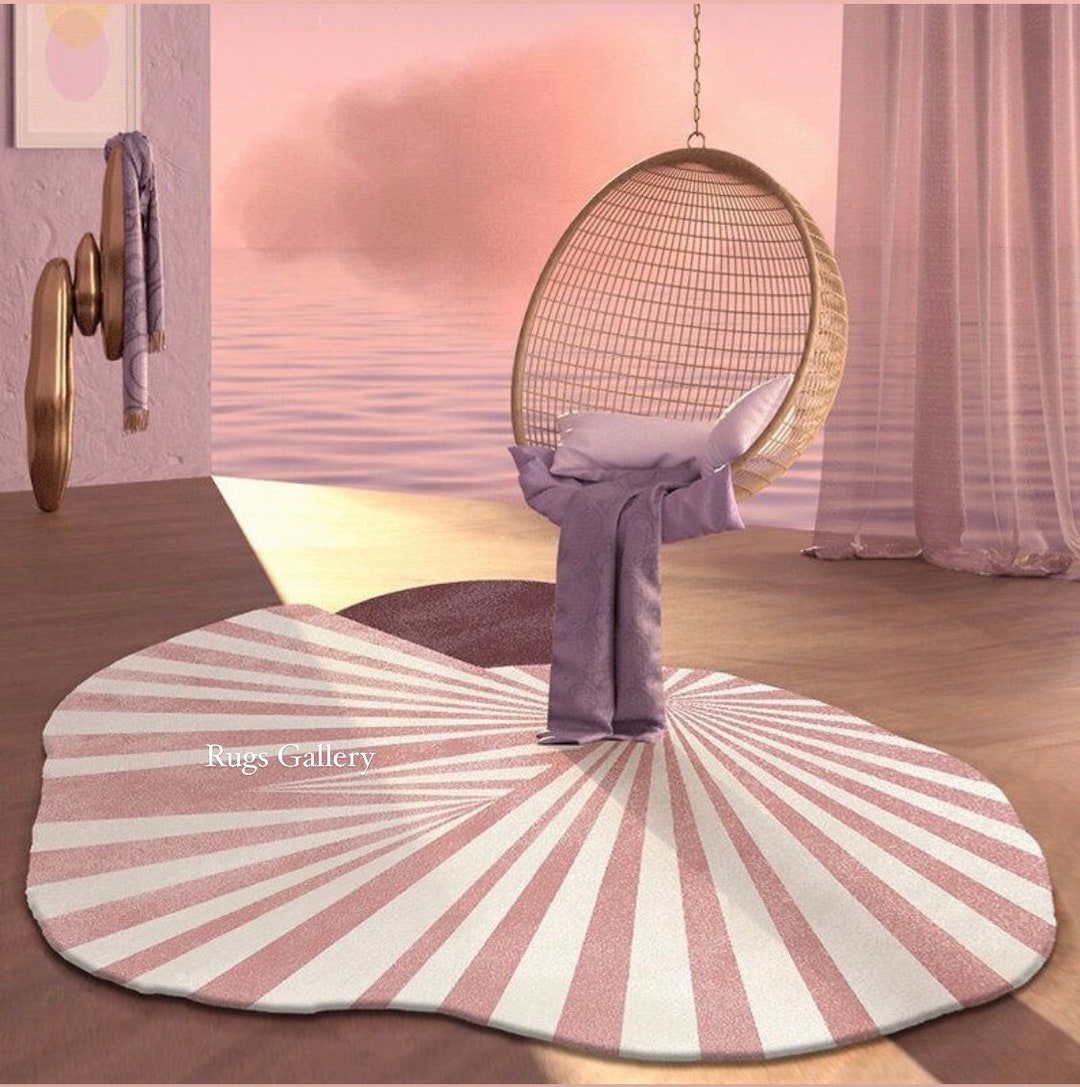 Unshaped Half Circle Rug Striped Hand-tufted 100% Wool Handmade Area ...