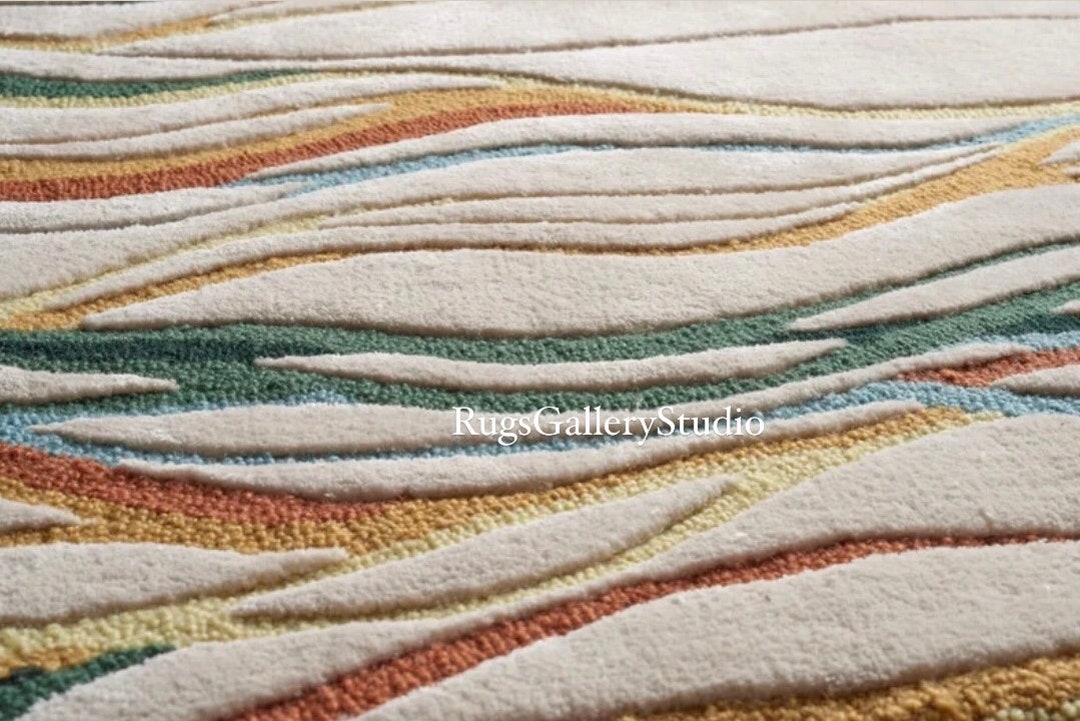 Wavy Scandinavian Hand-tufted 100% Wool Handmade Area Rug Carpet for ...