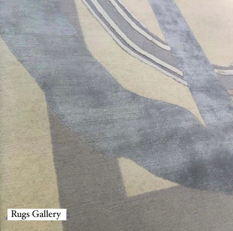 Blue Beige Abstract Hand-tufted 100% Wool Handmade Area Rug Carpet for ...