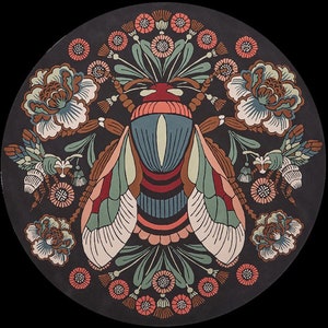 Flora and Fauna Bee Round Rug Hand-tufted 100% Wool Handmade Area Rug ...