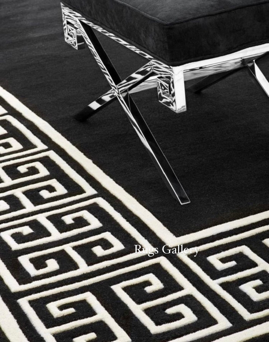 Greek Key Pattern Classic Black & Ivory Hand Tufted Rug - Etsy