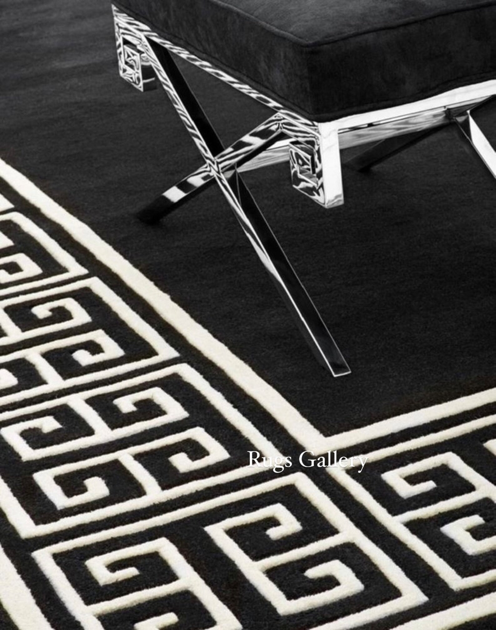 Greek Key Pattern Classic Black & Ivory Hand Tufted Rug - Etsy