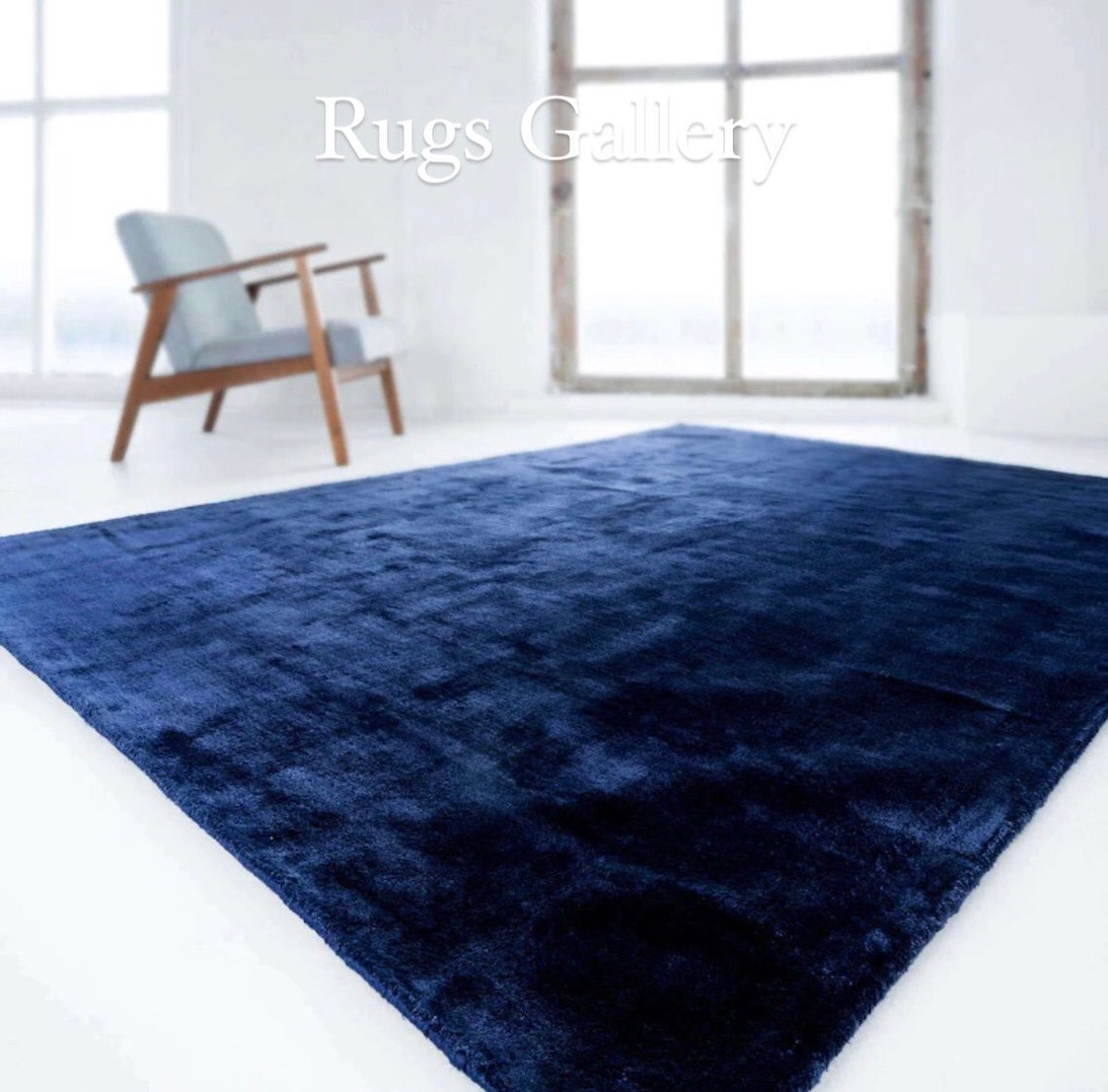 Midnight Blue Soft Handmade Silk Lush Handmade Modern Rug, Bespoke Rug ...