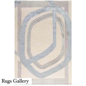 Blue Beige Abstract Hand-tufted 100% Wool Handmade Area Rug Carpet for ...