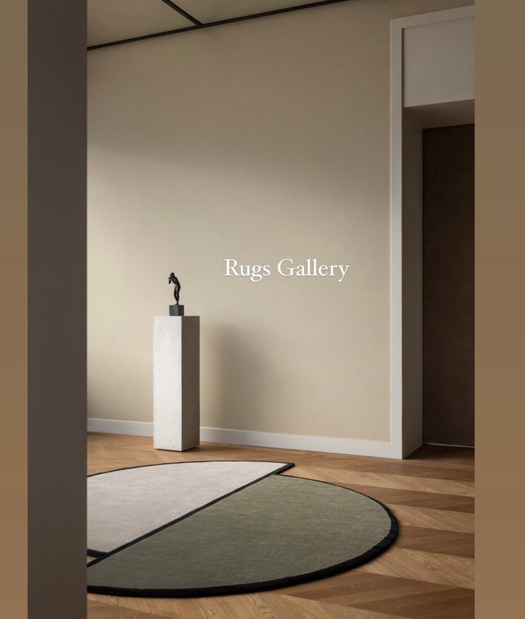 Semi Circle Unshaped Greige Black Outlined Modern Hand Tufted Designer ...