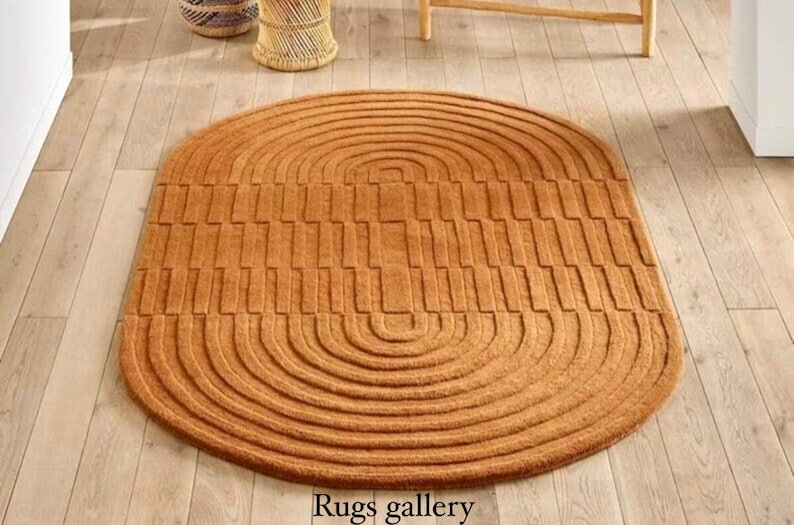 Hand Tufted Textured Oval Mustard Rug for Living Room Bedroom 8x10 9x12 ...