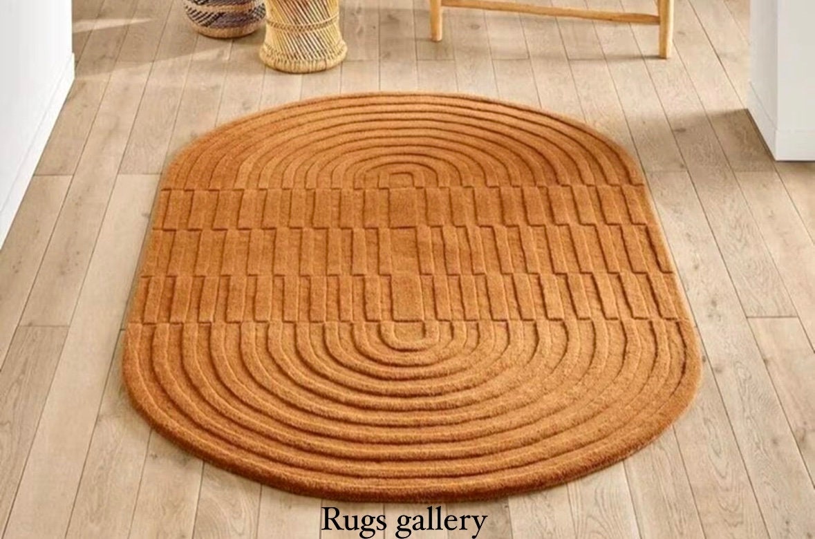 Hand Tufted Textured Oval Mustard Rug for Living Room Bedroom 8x10 9x12 ...