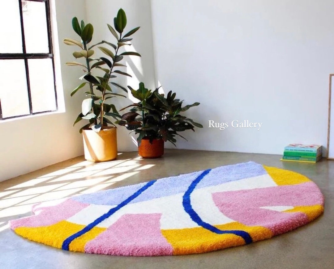 Half Circle Hand Tufted Multi Colour Country Oriental Wool Rug Hand ...