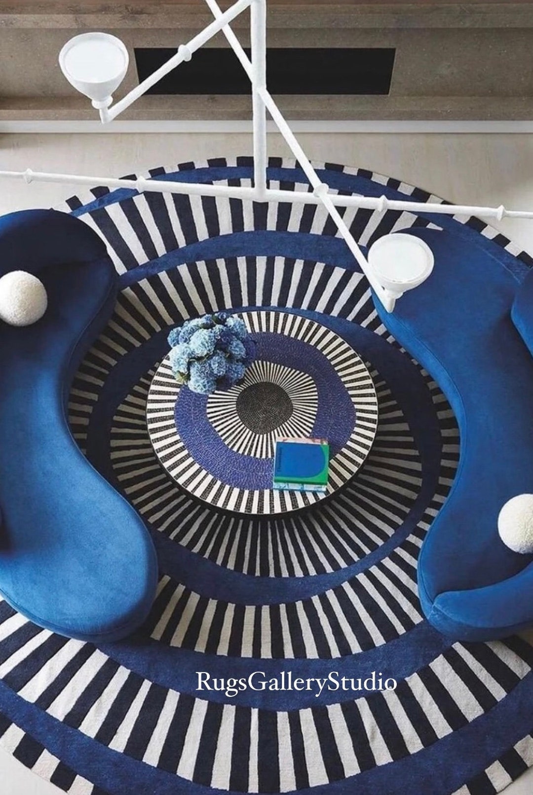 Blue Striped Pattern Colorful, Hand-tufted 100% Wool Handmade Area Rug ...