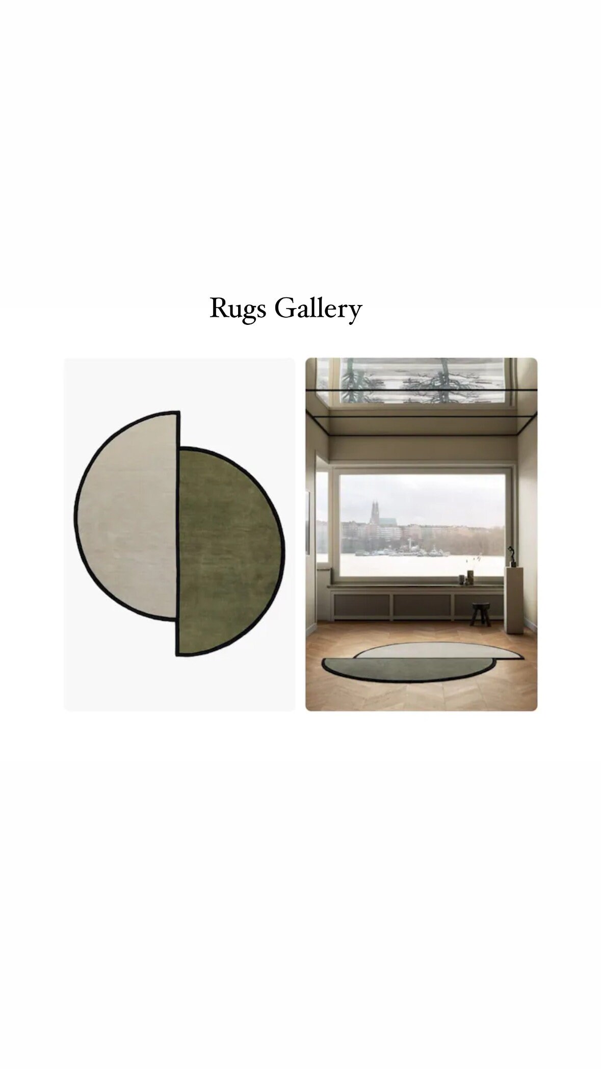 Semi Circle Unshaped Greige Black Outlined Modern Hand Tufted Designer ...