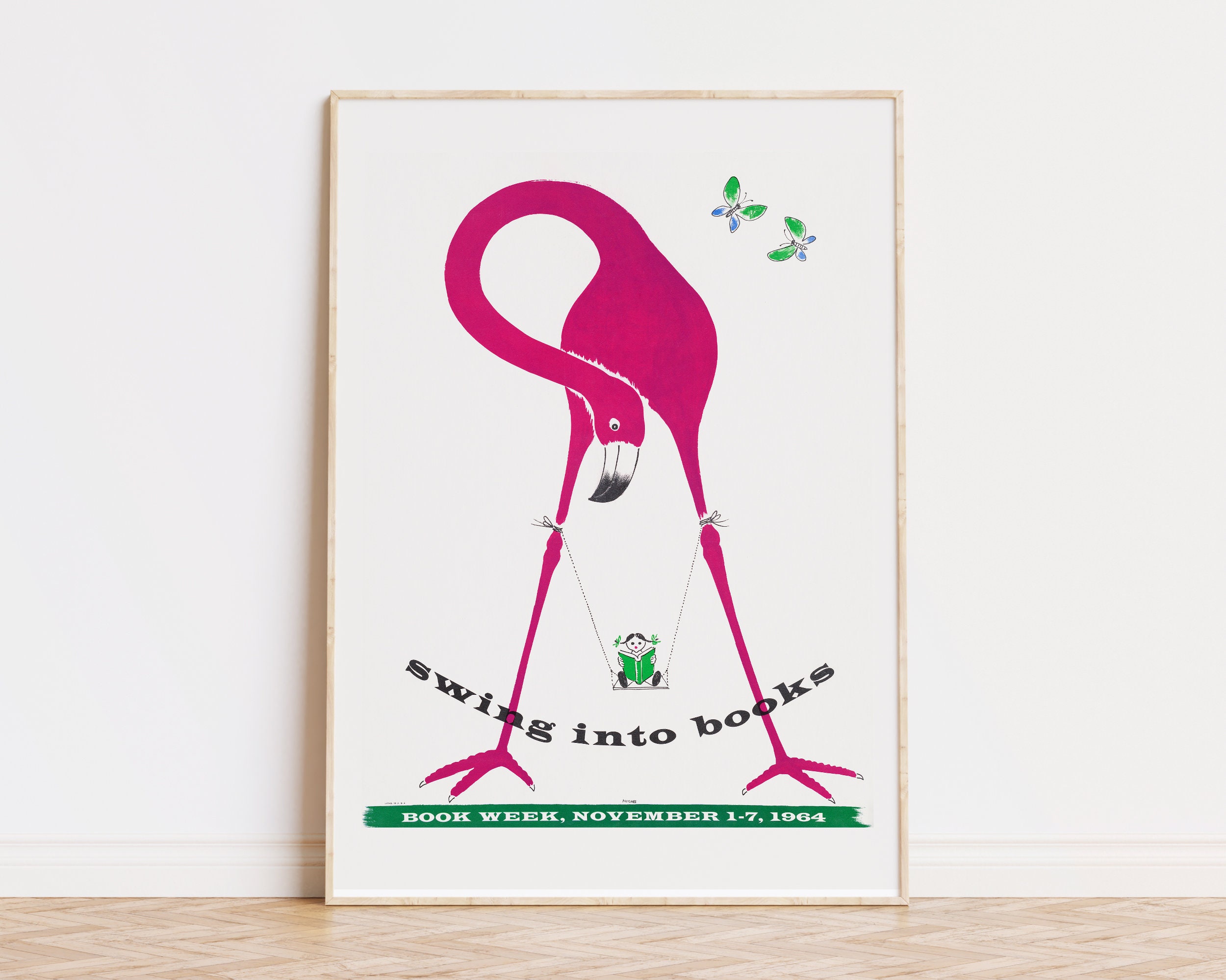 Bruno Munari Poster Swing Into Books Flamingo Giclée Wall Art Gift for ...