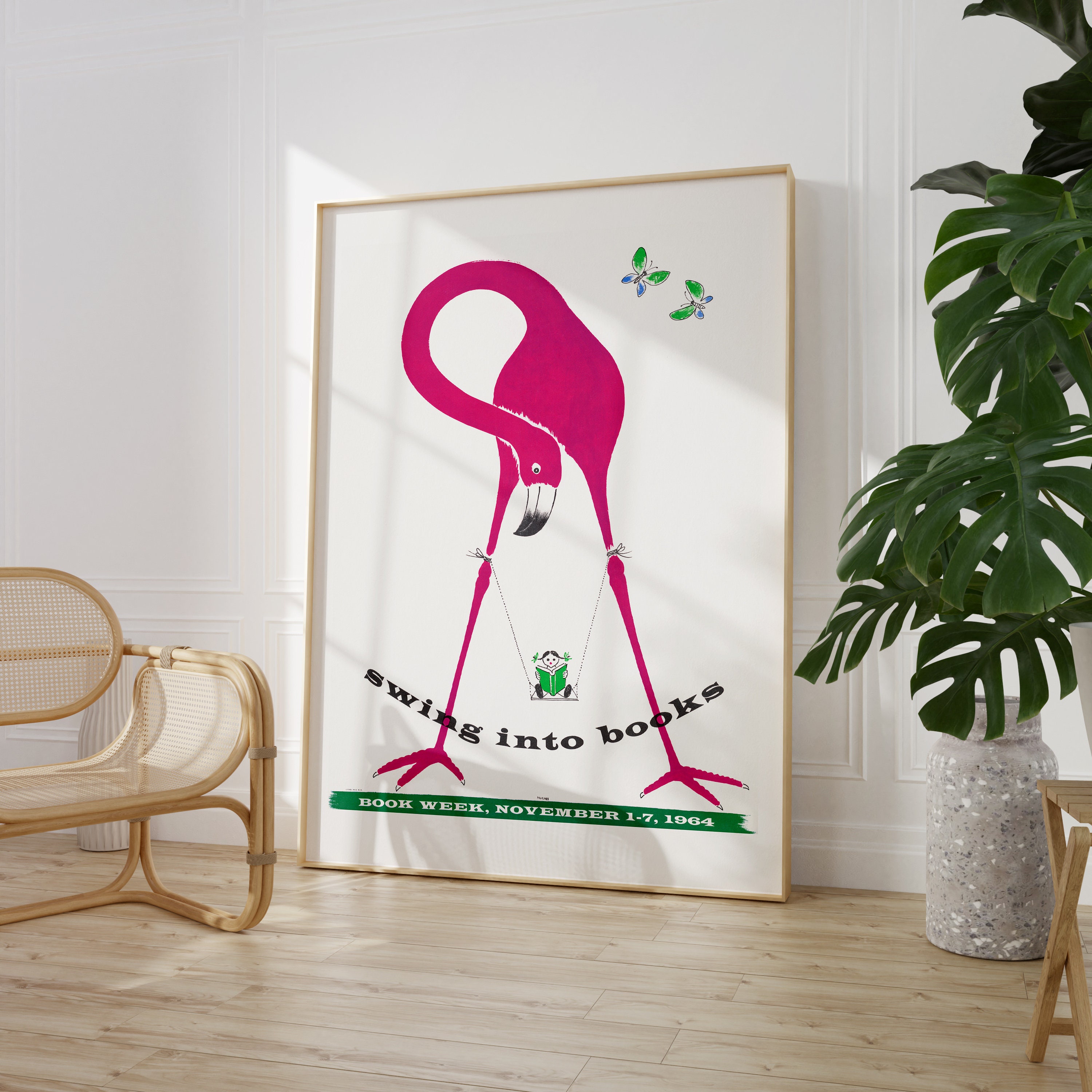 Bruno Munari Poster Swing Into Books Flamingo Giclée Wall Art Gift for ...