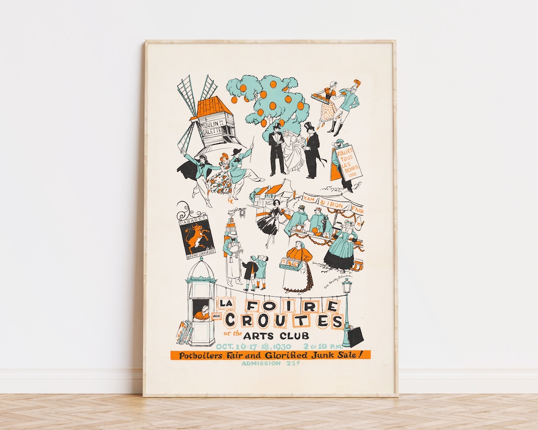 French Vintage Fair Promotional Poster Illustrated Art Print Stylish ...