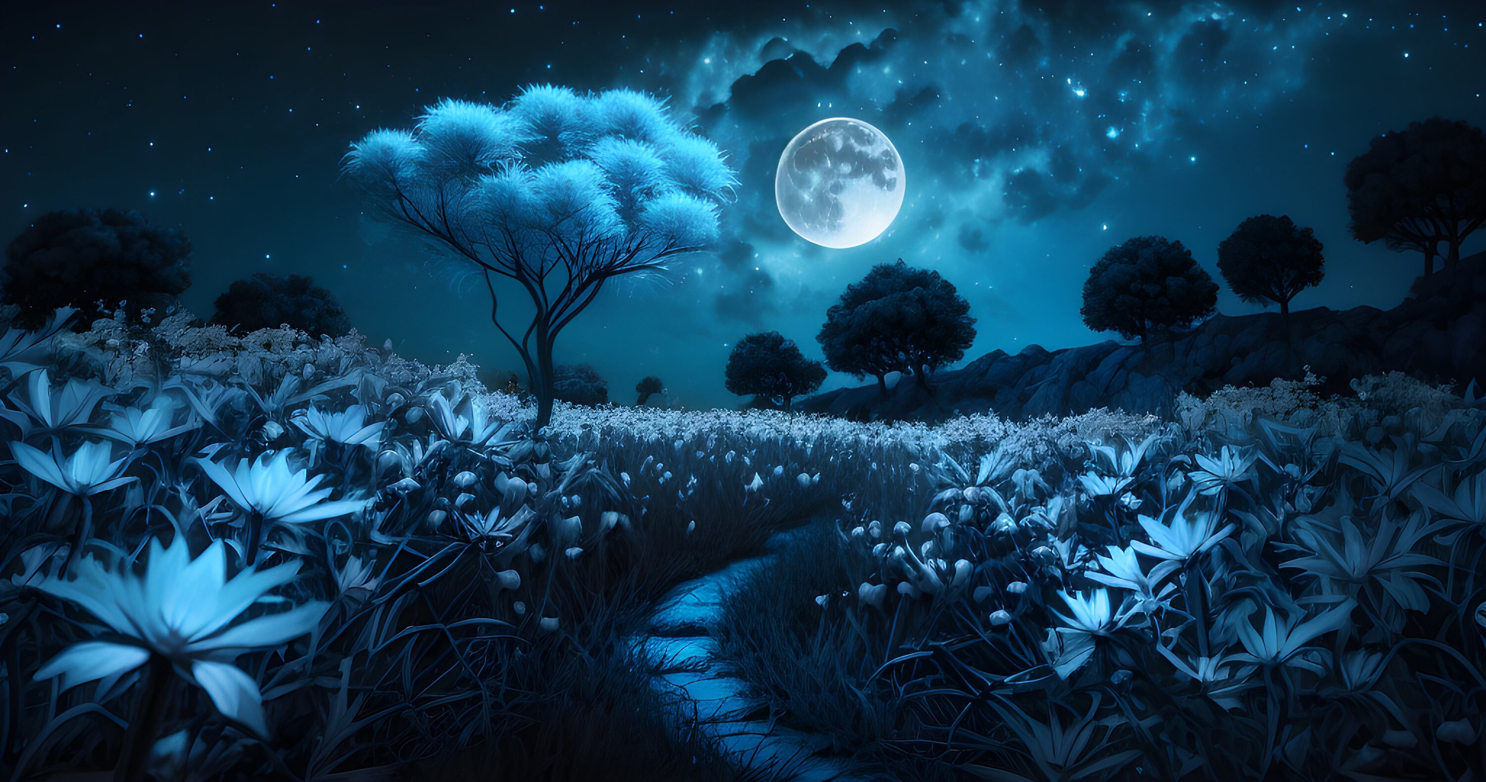 Flower Field At Night