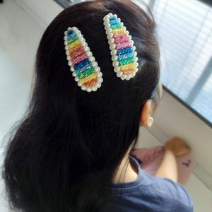 Rainbow Hair Clip With Pearls, Fun Colourful Hairclip, Gift for Her - Etsy