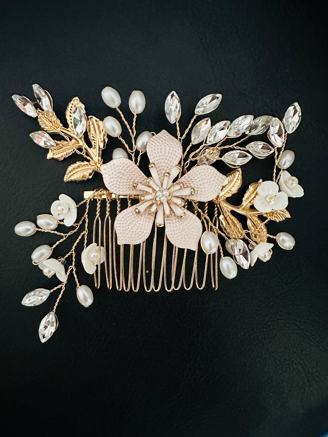 Gold Wedding Hair Comb, Bridal Pearl and Crystal Hair Comb Slide Gift ...