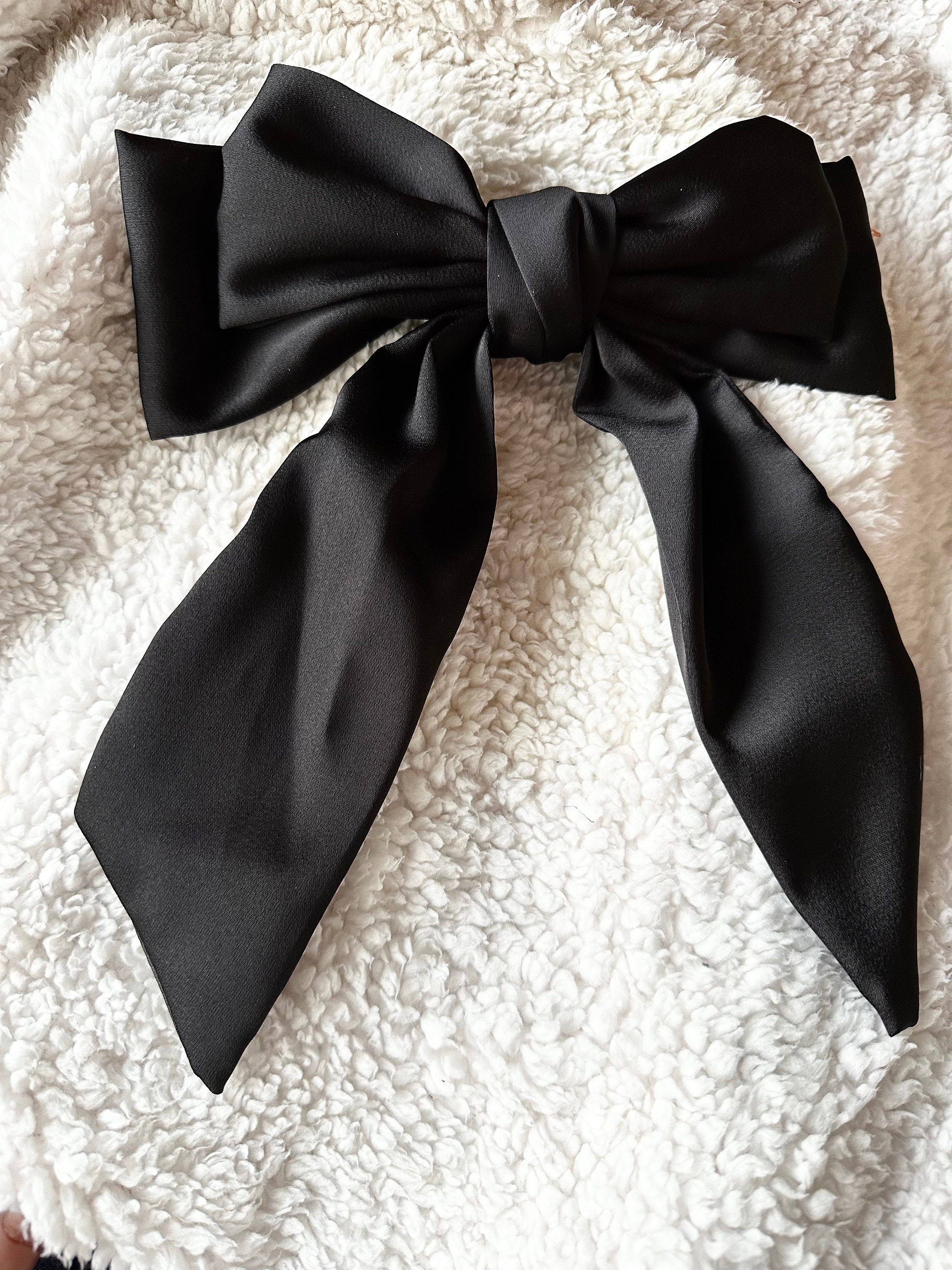 Black Hair Bow Satin Clip Oversize Hair Bow With Tail Large, Gifts for ...