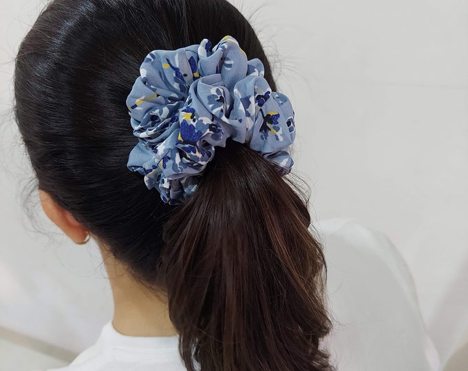 Sky Scrunchies | Blue Long-tail Scrunchie | Gray Scrunchie | Gold Ring ...