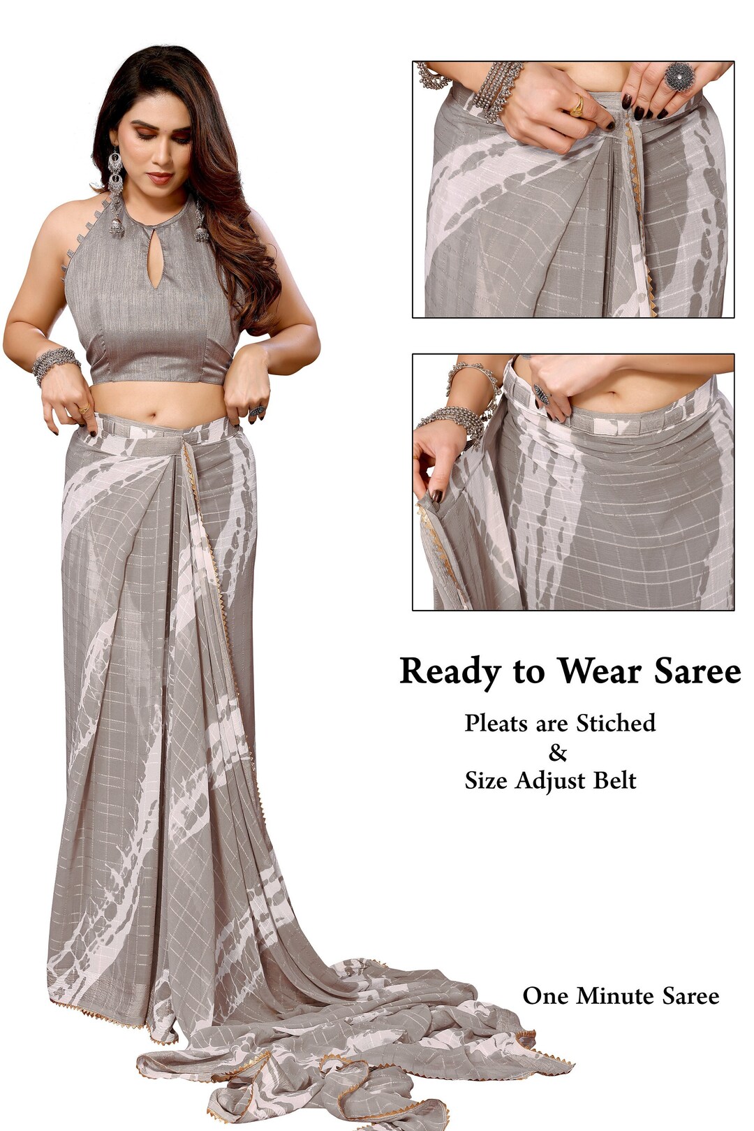 Ready to Wear Pleated Saree, Customized Fabulous Designed Pre-stitched ...