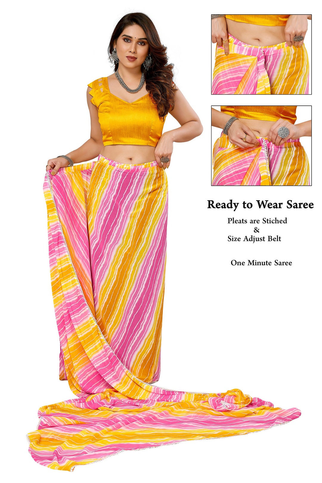 Ready to Wear Pleated Saree, Customized Fabulous Designed Pre-stitched ...