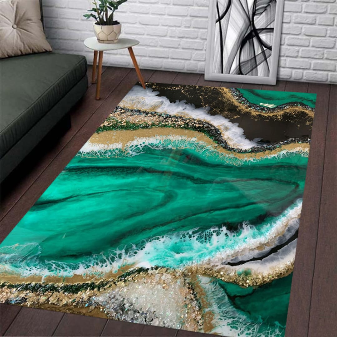 Green Marble Rug, Green Marble Themed Rug, Green White Marble Rug ...
