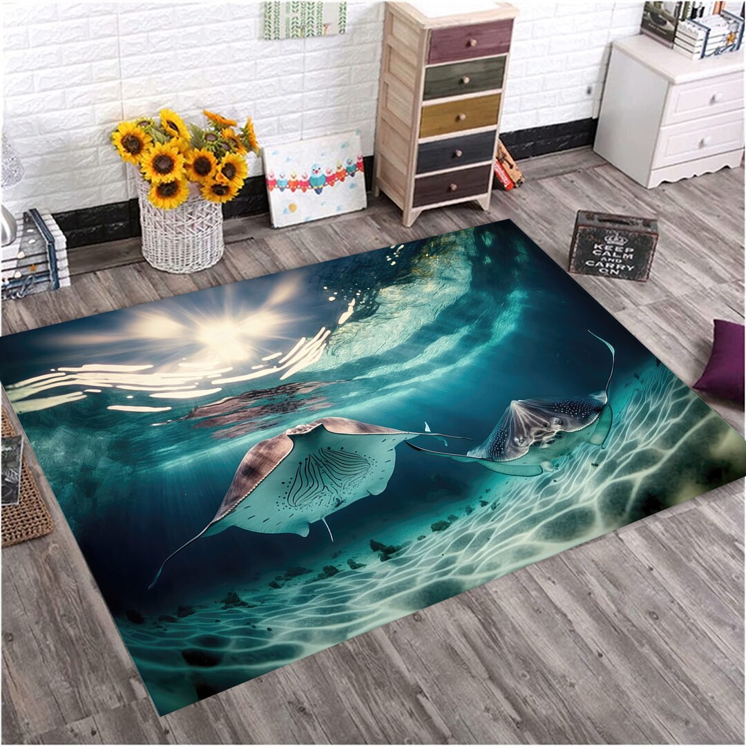 Sea, Sea Rug, Stingrays, Stingray Pattern Rug, Sea Look Rug, Beach Rug ...