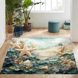 Starfish Rug, Starfish Themed Rug, Sea Shells Rug, Beach Rug, Gift ...