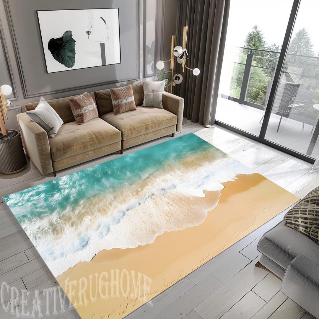 Beach Scene Area Rug, Sandy Shoreline, Nautical Decor - Etsy