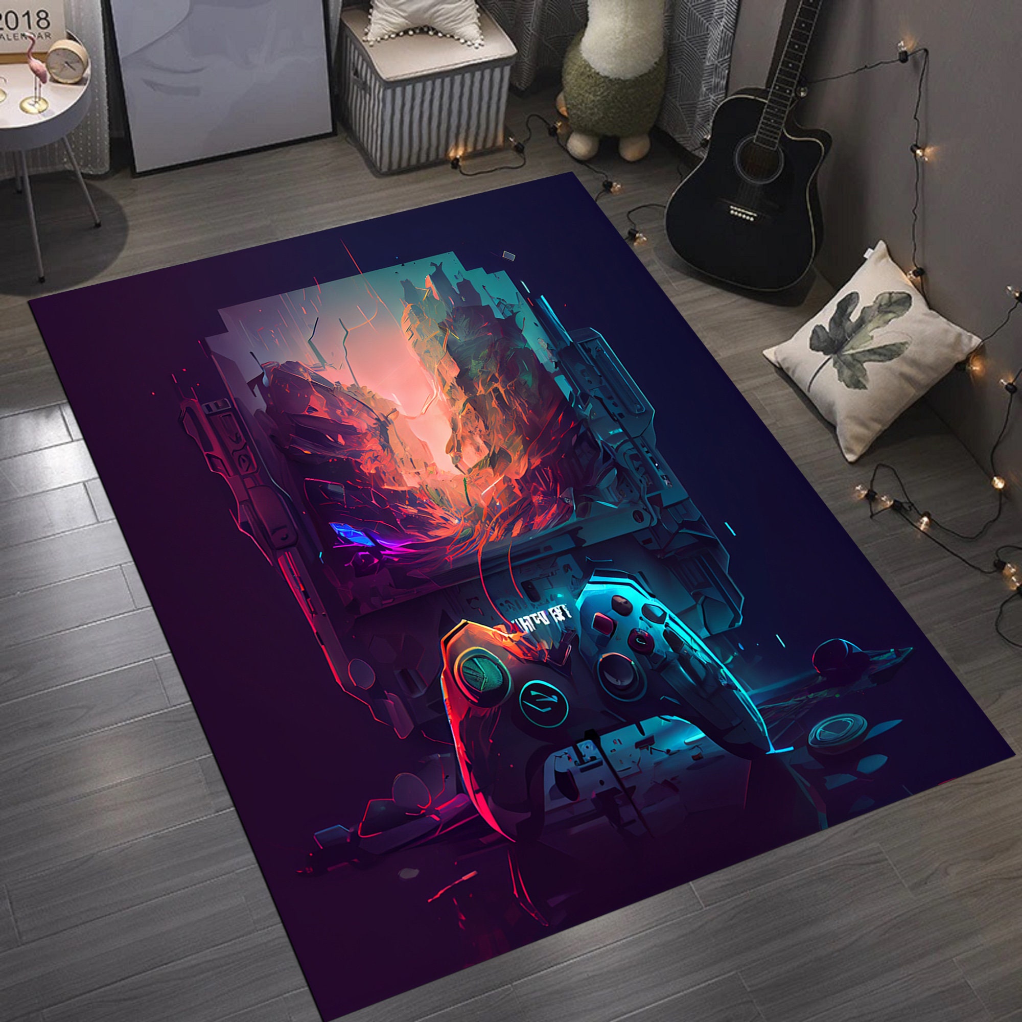 Game Rug Game Controller Rug Game Room Rug Neon Game Rug - Etsy