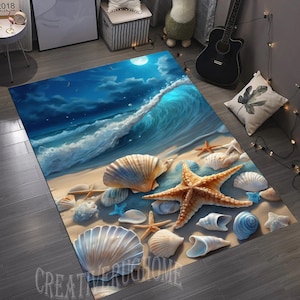 Starfish, Starfish Themed Rug, Wave Pattern Rug, Beach Rug, Summer Rug ...