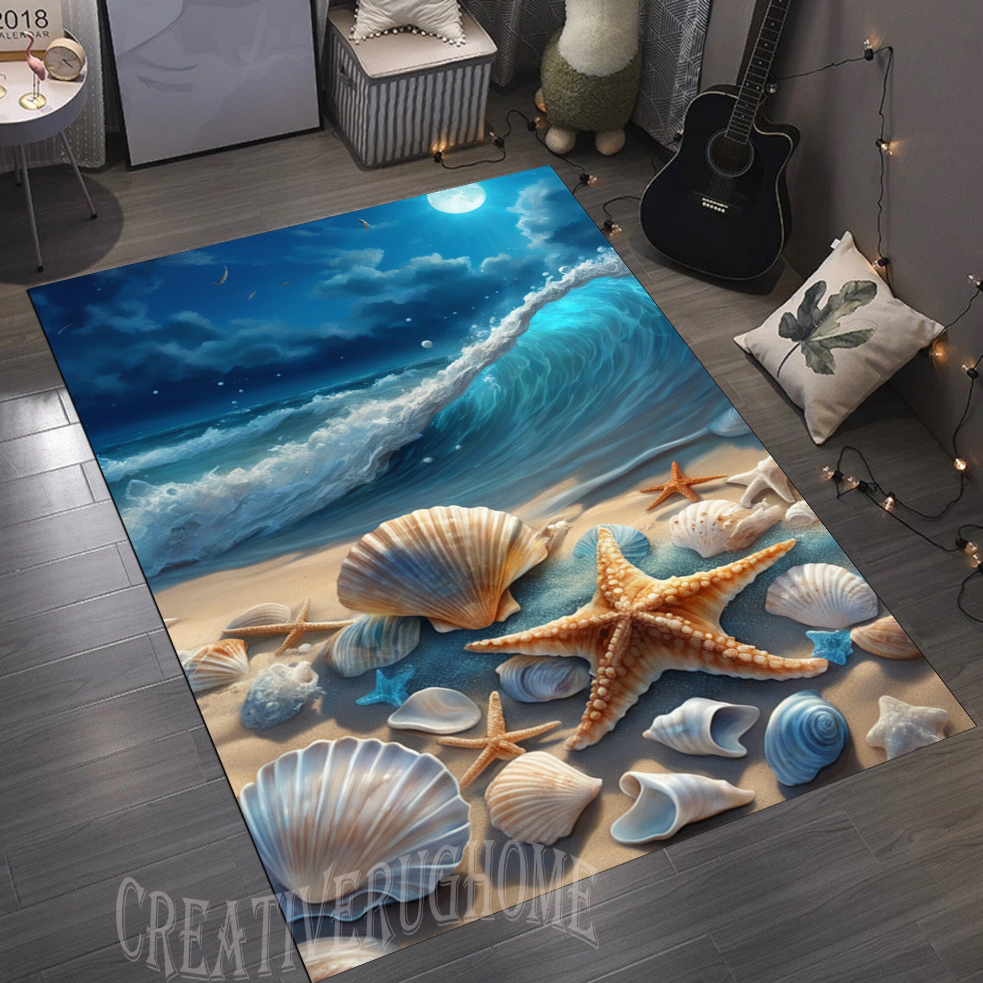 Starfish, Starfish Themed Rug, Wave Pattern Rug, Beach Rug, Summer Rug ...