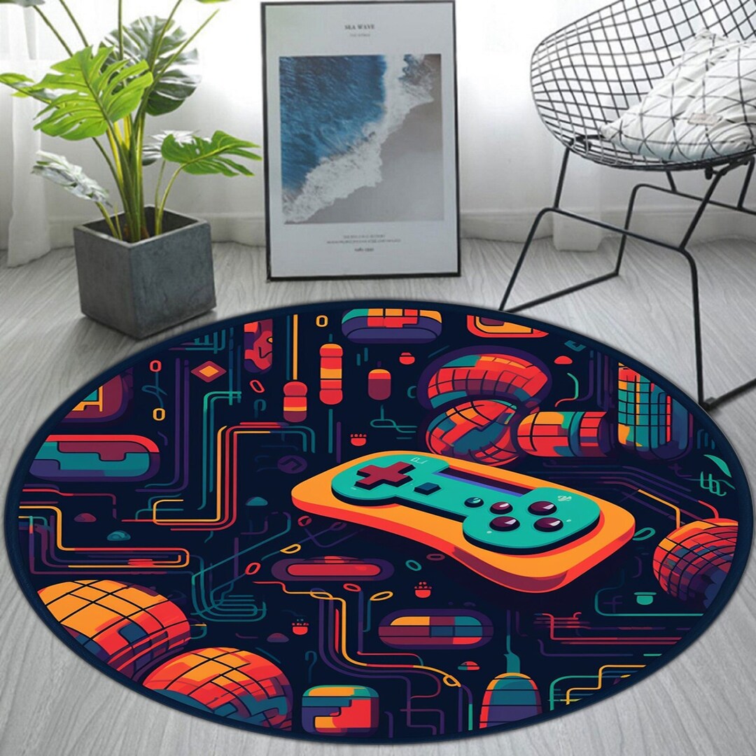 Game Rug, Game Controller Rug, Round Game Rug, Round Decor Rug, Game ...