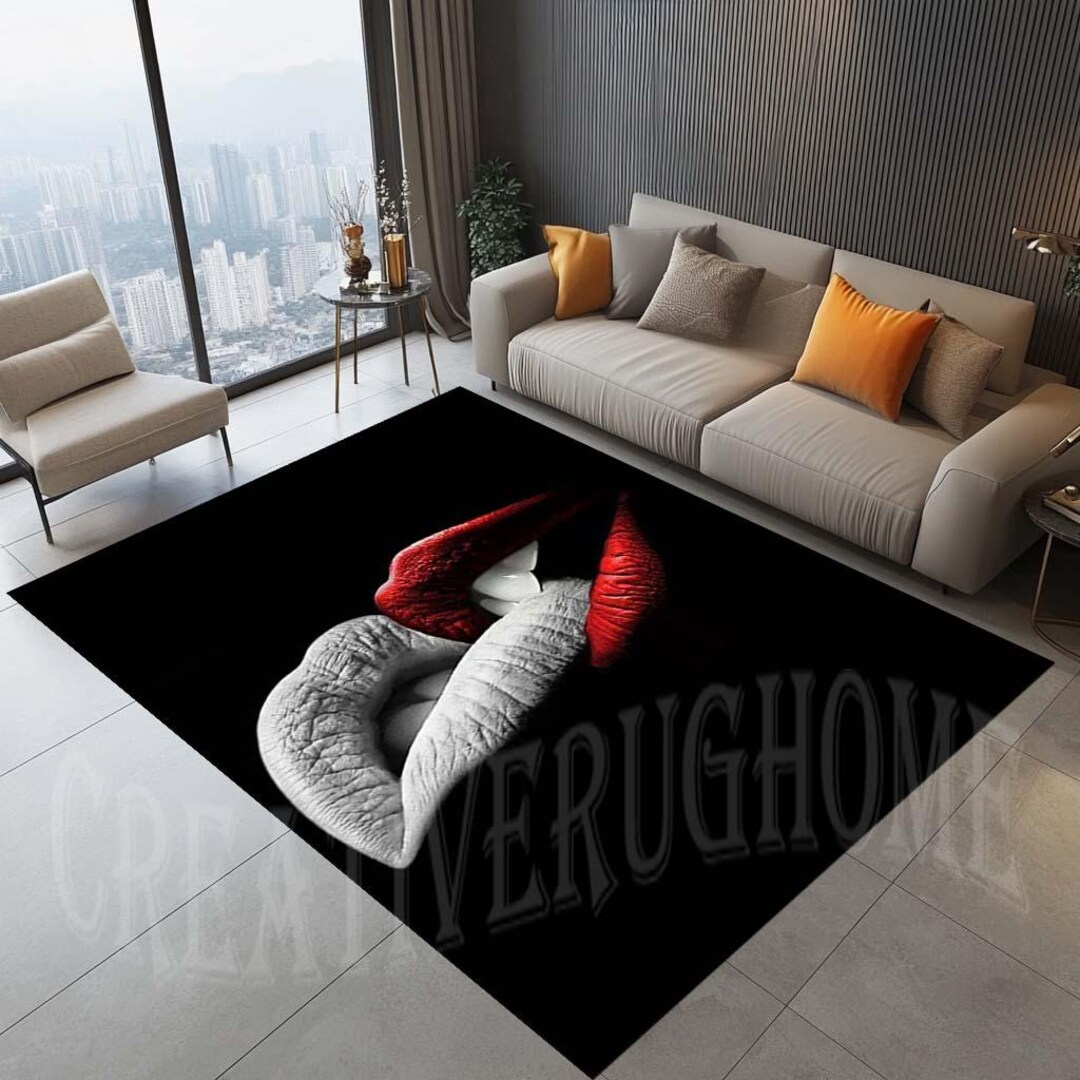 Red and White Lips, Lip Pattern Rug, Abstract Design Rug, Lips Decor ...