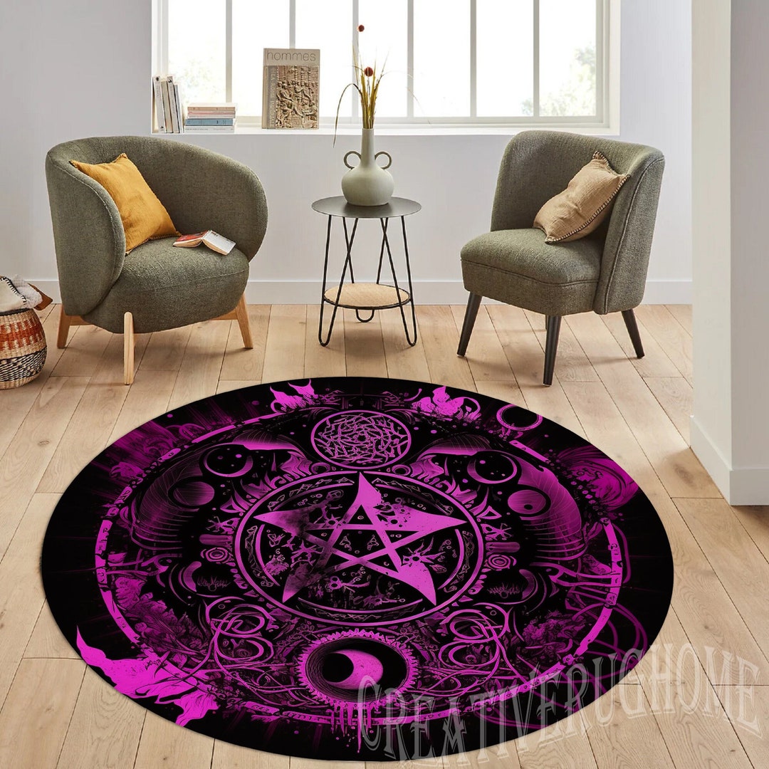 Pentagram Rug, Pentagram Round Rug, Protection Symbol Rug, Gothic ...