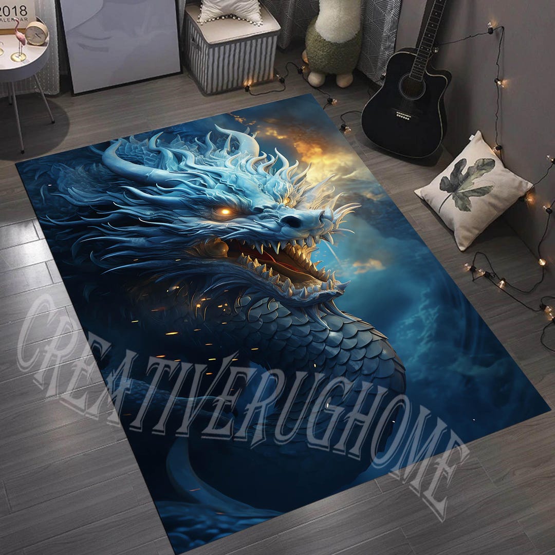 Dragon, Dragon Pattern Rug, Blue Dragon Rug, Dungeons Dragons Rug ...