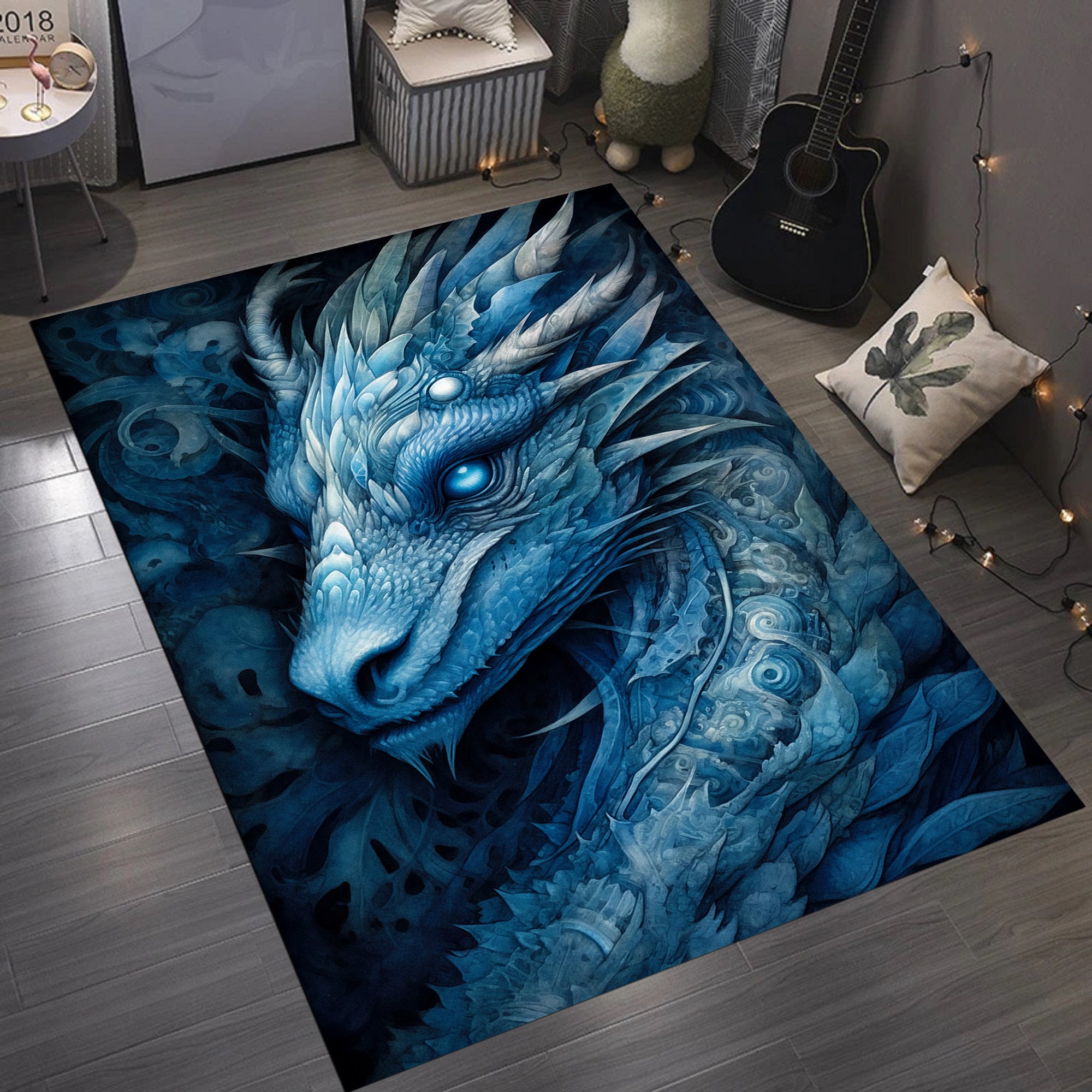 Dragon Dragon Pattern Rug Blue Dragon Rug Dungeons Dragons - Etsy