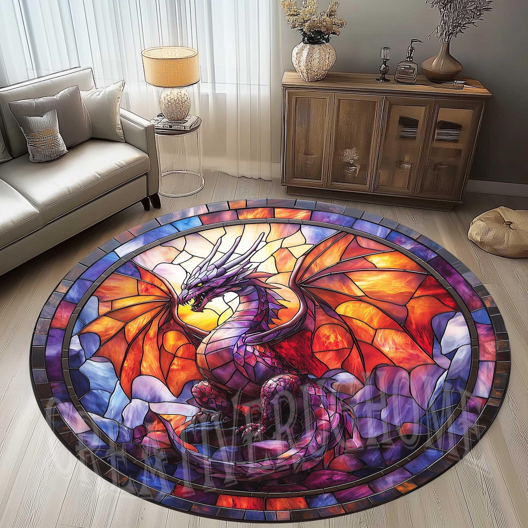 Dragon, Dragon Pattern Rug, Round Dragon Rug, Dungeons Dragons Rug ...
