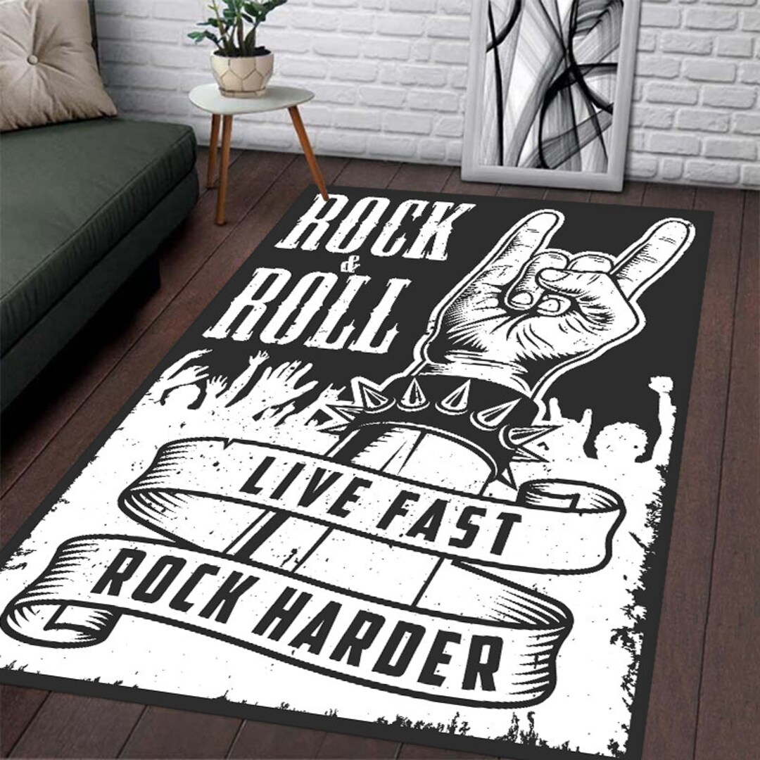 Rockn Roll Rug, Rock and Roll Sign Rug, Rock'n Roll Rug, Rock N Roll ...