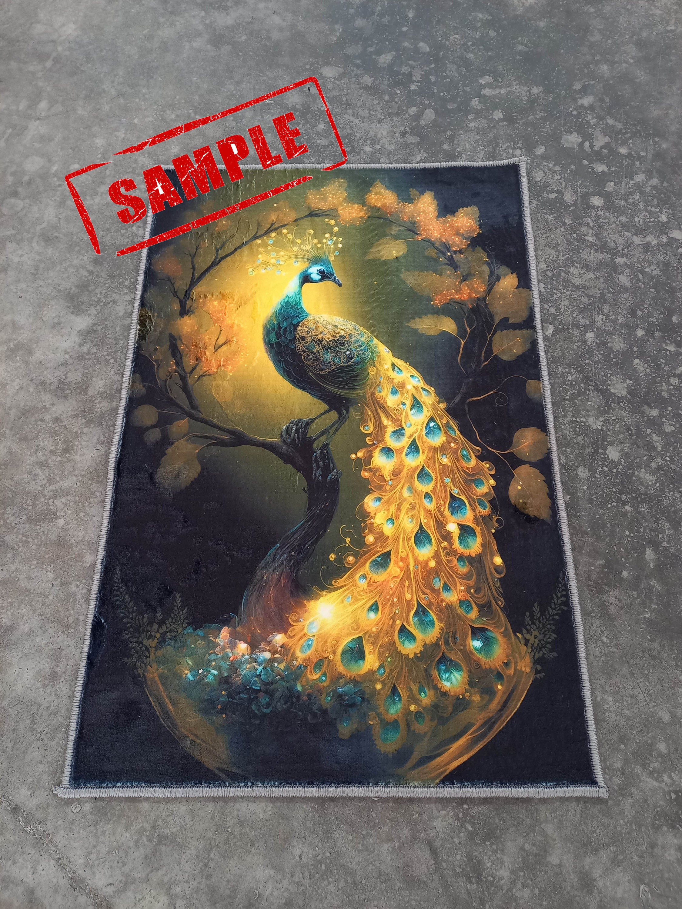 Peacock Rug, Peacock Patterned Rug, Animal Decor Rug, Decorative Rug ...